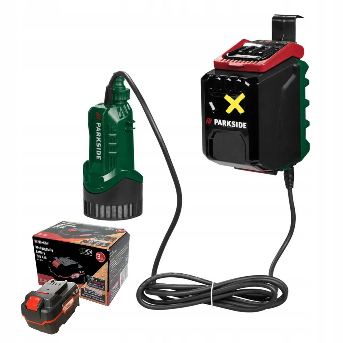 Pompa akumulatorowa PARKSIDE na deszczówkę + bateria 4 AH 20V PRPA 20 ...