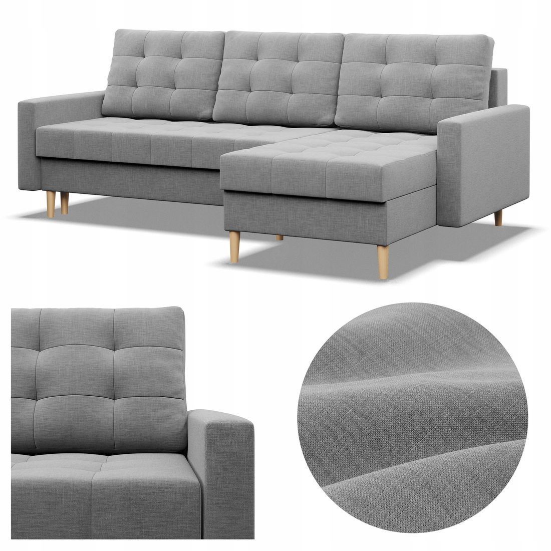 Narożnik z Funkcją Spania Rozkładany na sprężynach BONELL do Salonu ...