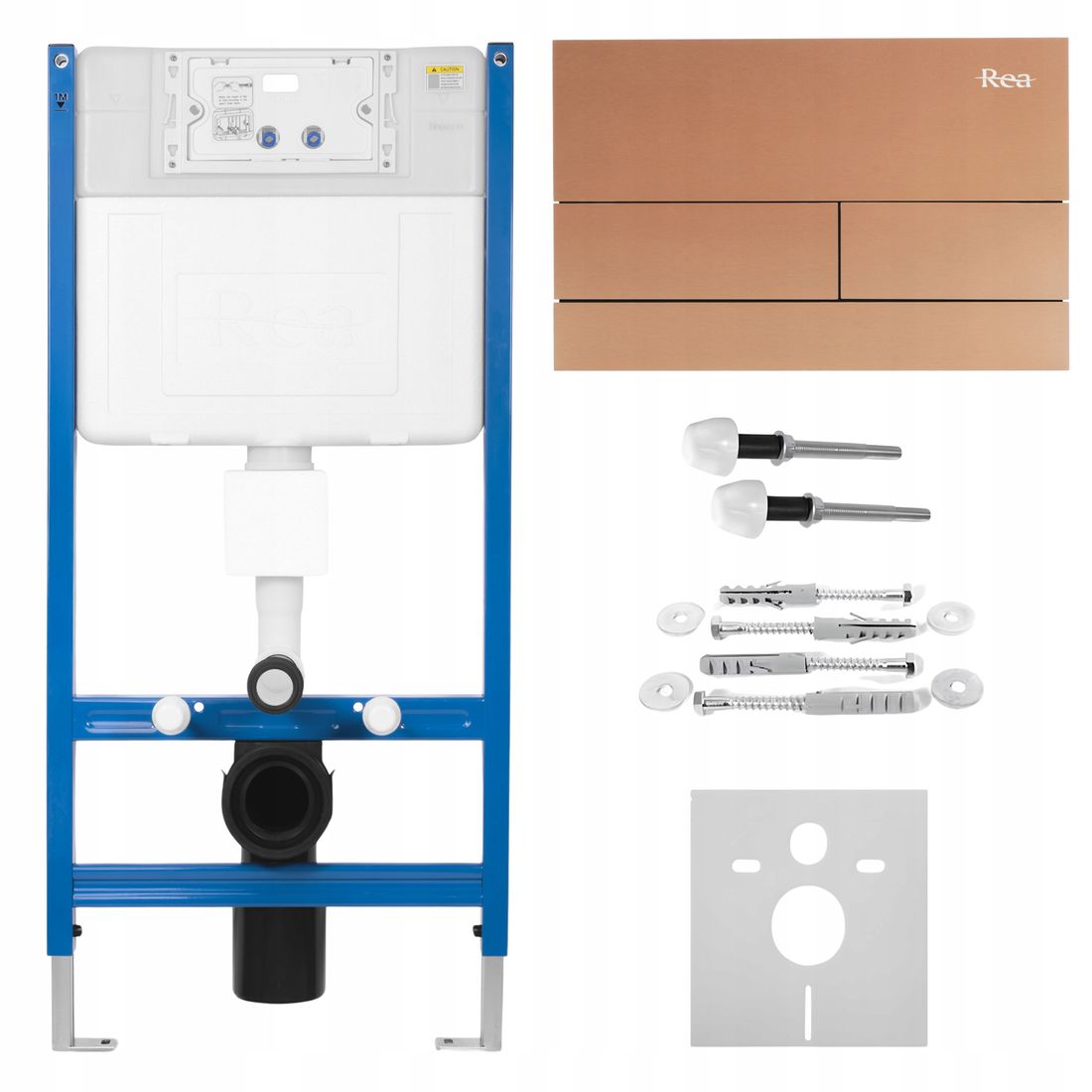 STELAŻ WC PRZYCISK ZESTAW PODTYNKOWY MIEDŹ SZCZOTKOWANA KOMPLETNY REA ...