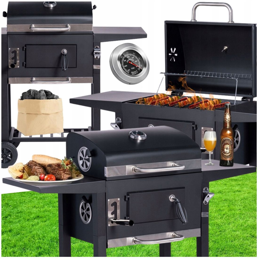 Grill Węglowy Ogrodowy Duży Gril Rodzinny Pokrywa Popielnik Ruszt ...