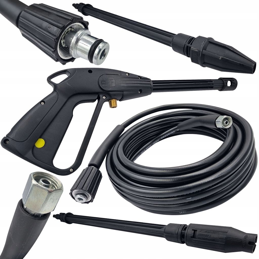 PISTOLET LANCA DO MYJKI CIŚNIENIOWEJ DYSZA ROTACYJNA PŁASKA + WĄŻ 8m ZESTAW – 245525776 - ERLI.pl