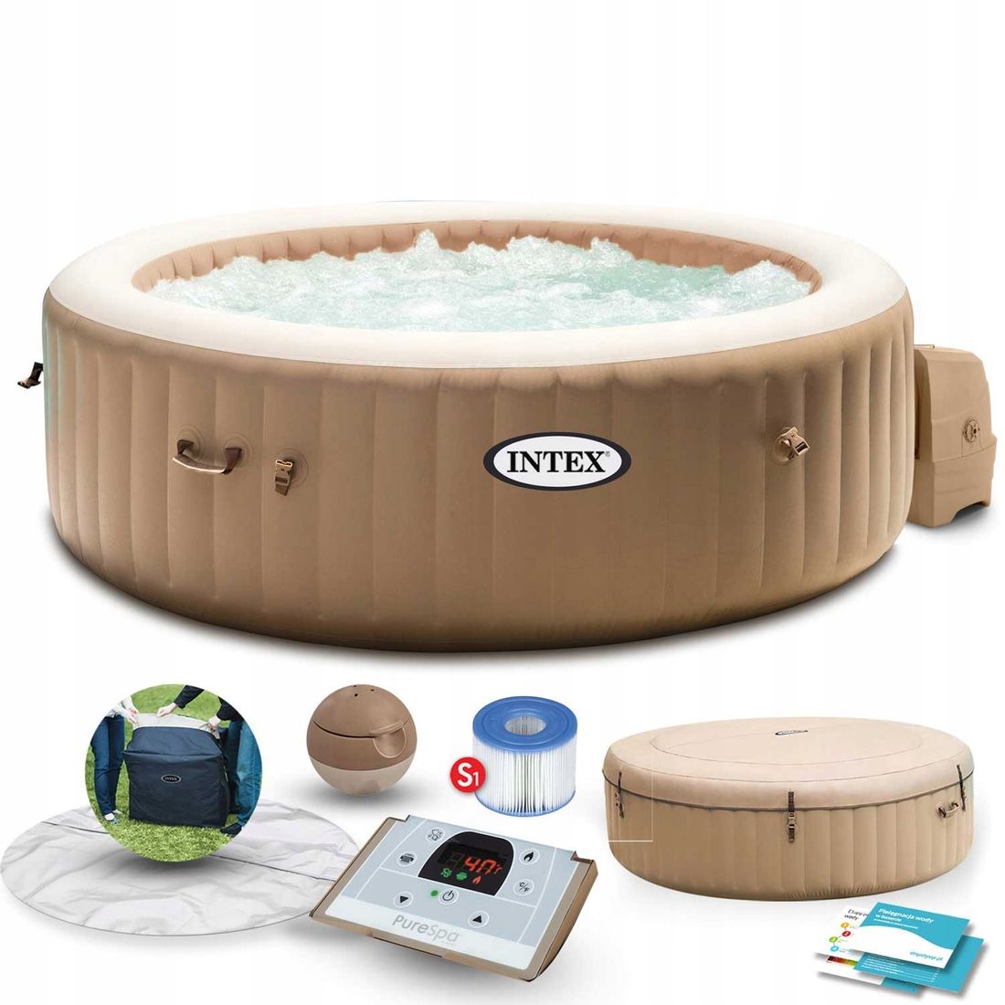 Dmuchane jacuzzi hydromasaż 4 os. 196x71 cm akcesoria premium INTEX ...