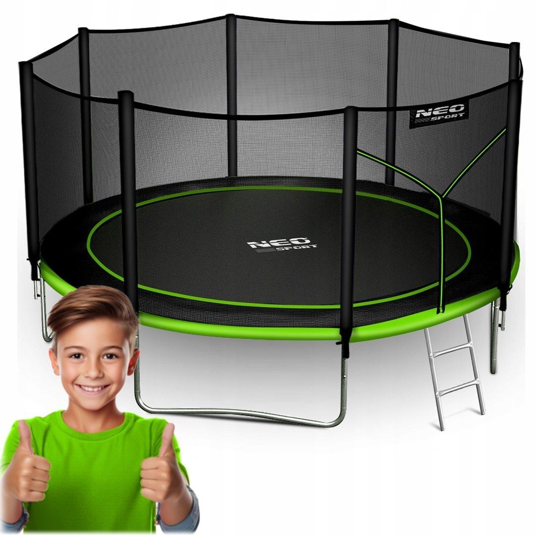 Trampolina ogrodowa 12ft/374cm z siatką zewnętrzną i drabinką Neo-Sport – 245832231 - ERLI.pl
