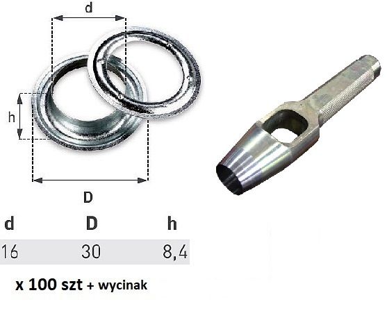 Oczka nierdzewne 100 szt do plandeki fi16 +wycinak - ERLI.pl