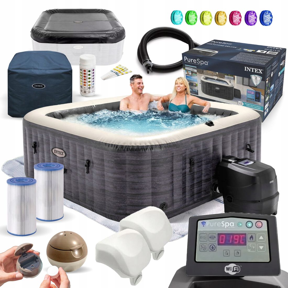 SPA Jacuzzi ogrodowe Intex PureSpa Greystone Deluxe dla 4 osób WI-FI ...