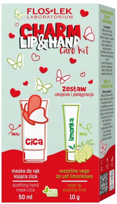 FLOS-LEK LIP & HAND CARE CHARM zestaw wazelina do ust + maska do rąk ...