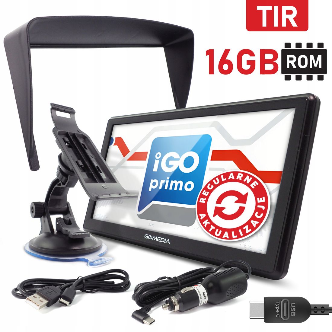 Nawigacja GPS 7" GOMEDIA 7010 Pro 512MB Mapy EU iGo Primo Tir USB-C Daszek – 152709432 - ERLI.pl