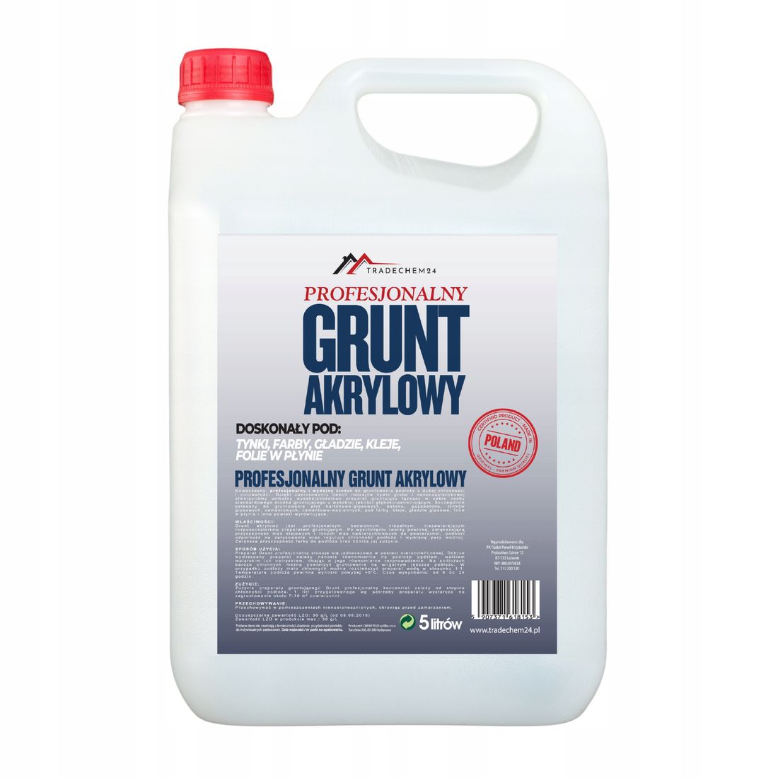 GRUNT AKRYLOWY PROFESJONALNY DO BETONU POD FARBĘ TYNK FOLIĘ W PŁYNIE 5L – 252281954 - ERLI.pl