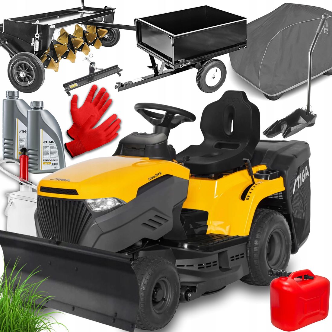 TRAKTOREK OGRODOWY STIGA ST 400 414 CC 84 CM MULCZOWANIE PŁUG ZESTAW ...