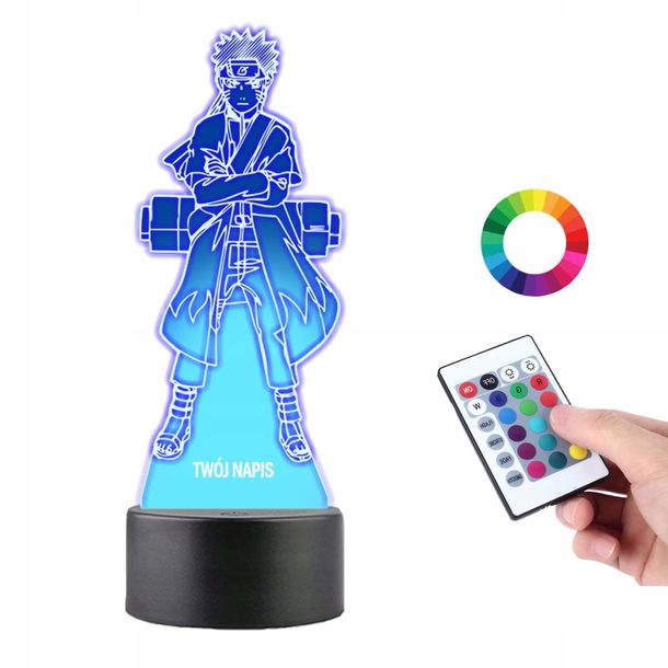 LAMPKA na SZKLE Statuetka 3D LED RGB Naruto Uzumaki + PILOT 16 KOLORÓW ...