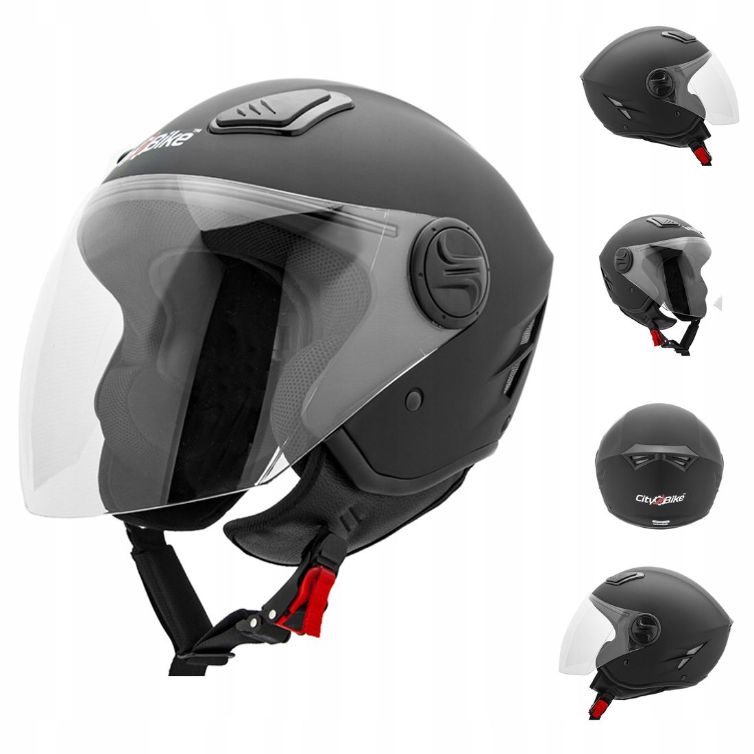 KASK NA SKUTER OTWARTY MOTOCYKL MOTOR ROWER CZARNY MAT M HOMOLOGACJA ...