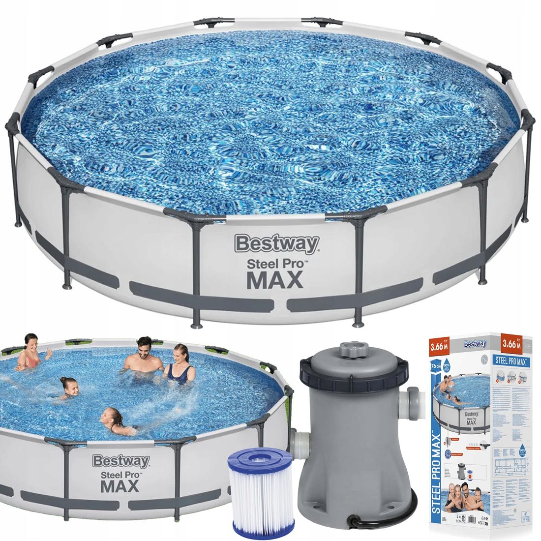 Basen Ogrodowy Okrągły STELAŻOWY z Pompą 366x76cm Zestaw BESTWAY 56416 – 254947775 - ERLI.pl