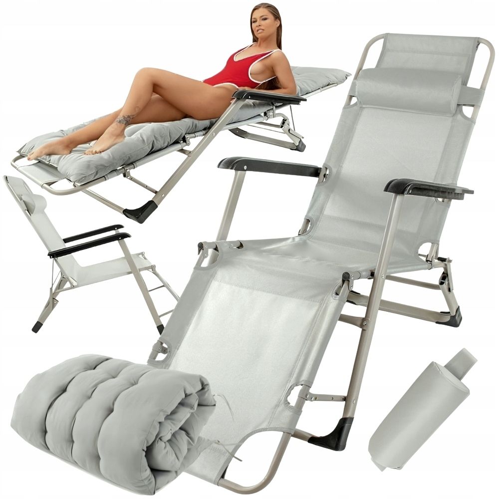 LEŻAK OGRODOWY PLAŻOWY SKŁADANY PODUSZKA ZERO GRAVITY KRZESŁO ŁÓŻKO KEMPING – 212345571 - ERLI.pl