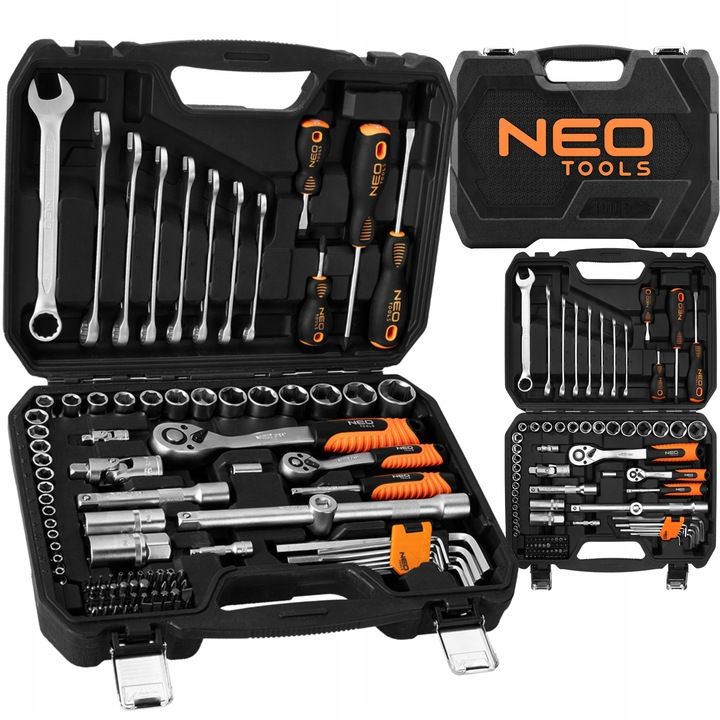 NEO TOOLS Zestaw Kluczy Nasadowych 100 el. 1/2" 1/4" Walizka Stal CrV – 258381477 - ERLI.pl