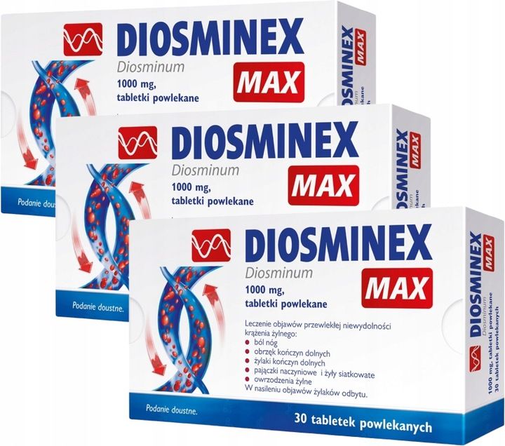 Diosminex Max diosmina żylaki 1000 mg 3 x 30 tab – 259175907 - ERLI.pl