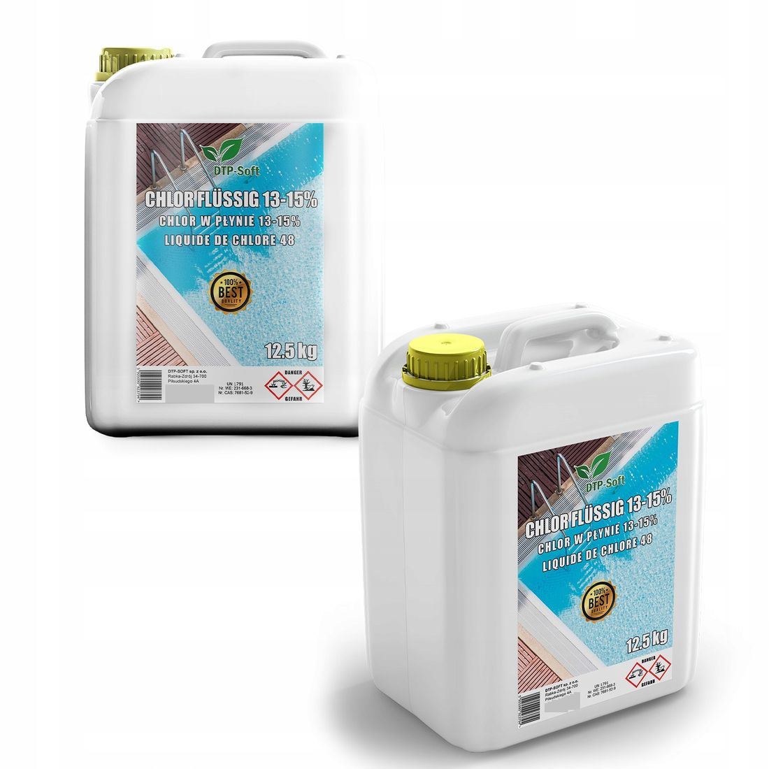20L PODCHLORYN SODU 15% CHLOR W PŁYNIE DO BASENU STUDNI 2 x 10 litrów ...