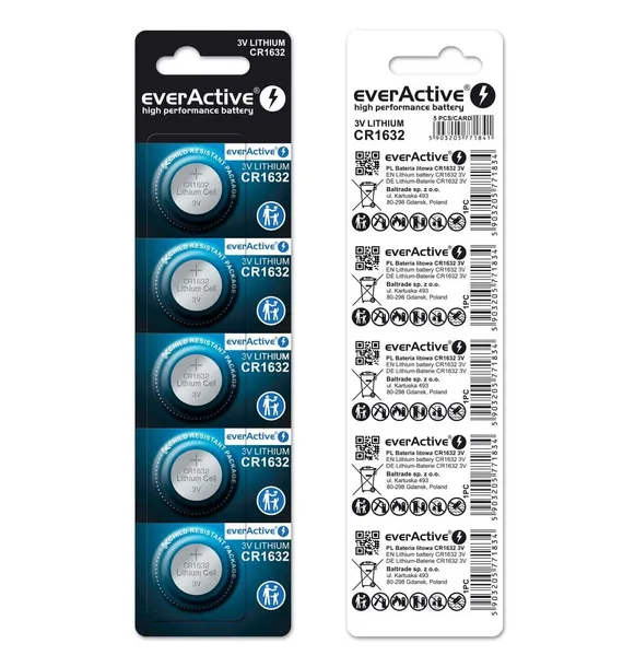 Bateria CR1632 3V litowa everActive blister – 5 szt. – 216568363 - ERLI.pl