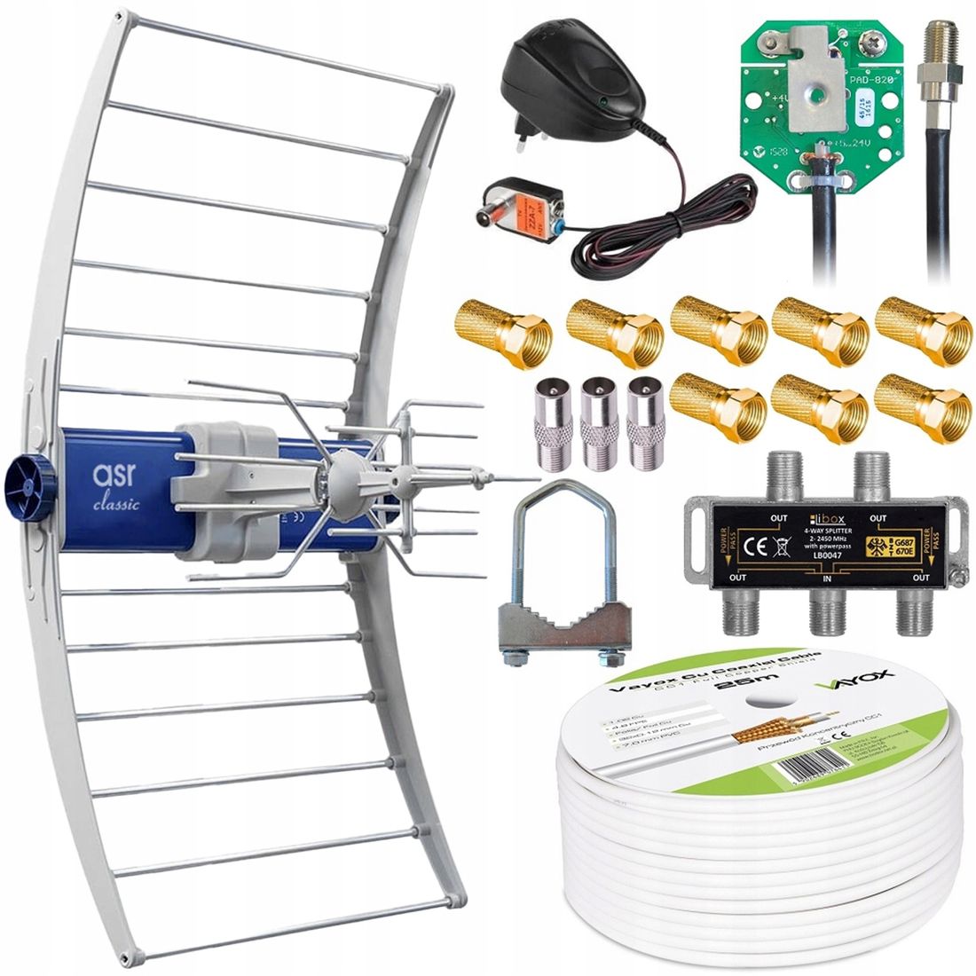 ANTENA TELMOR ASR DO 4TV NAZIEMNEJ ZEWNĘTRZNA DVBT2 UHF 4K ZESTAW KABEL ...