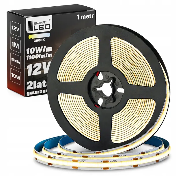 Taśma LED Neon COB Linia 12V 1M 1100lm 10W Biała Ciepła Energooszczędna ...