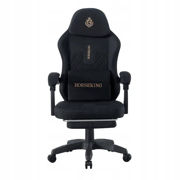 FOTEL GAMINGOWY TKANINA HORSEKING Z PODNÓŻKIEM OBROTOWY DO GRY CZARNY ...