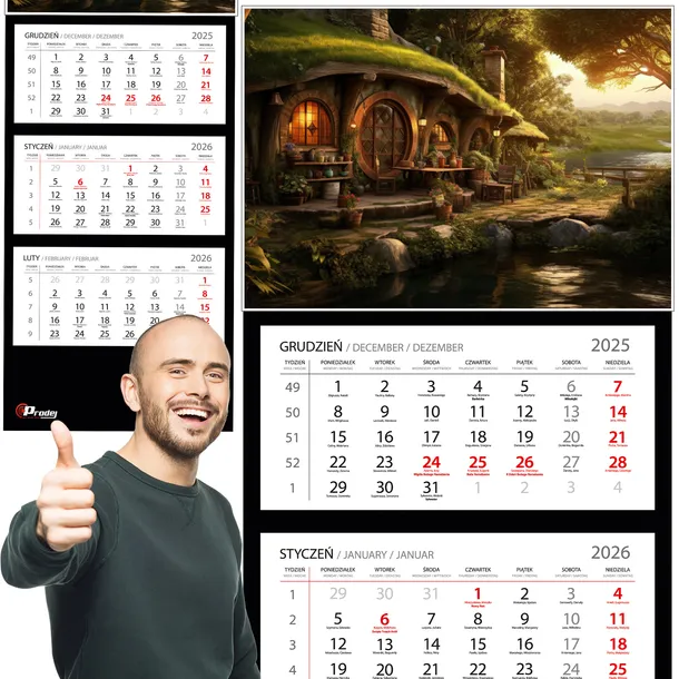 Kalendarz 2026 Ścienny Trójdzielny NIEDZIELE HANDLOWE HOBBIT 01 (3A ...