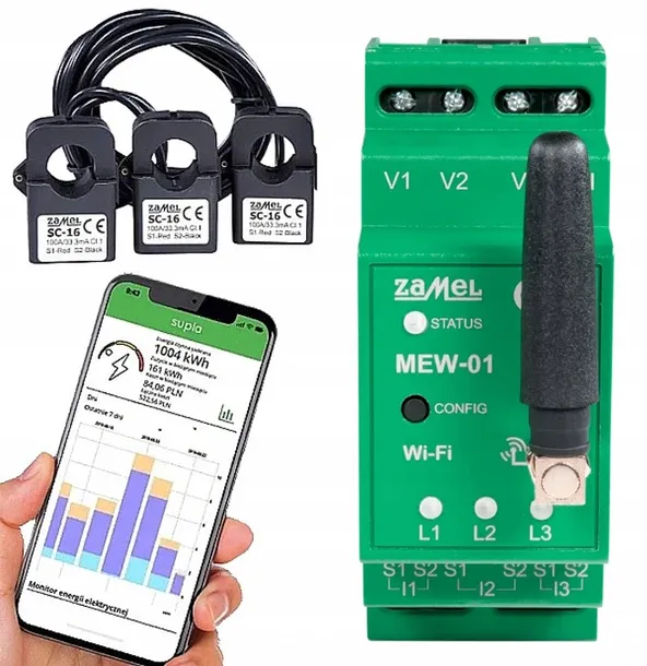 ZAMEL Monitor Licznik Energii Elektrycznej Prądu Wi-Fi 3F+N SUPLA 3-faz ...
