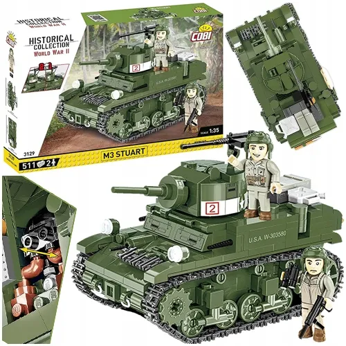COBI M3 STUART CZOŁG AMERYKAŃSKI LEKKI WW2 KLOCKI KONSTRUKCYJNE 3129 ...