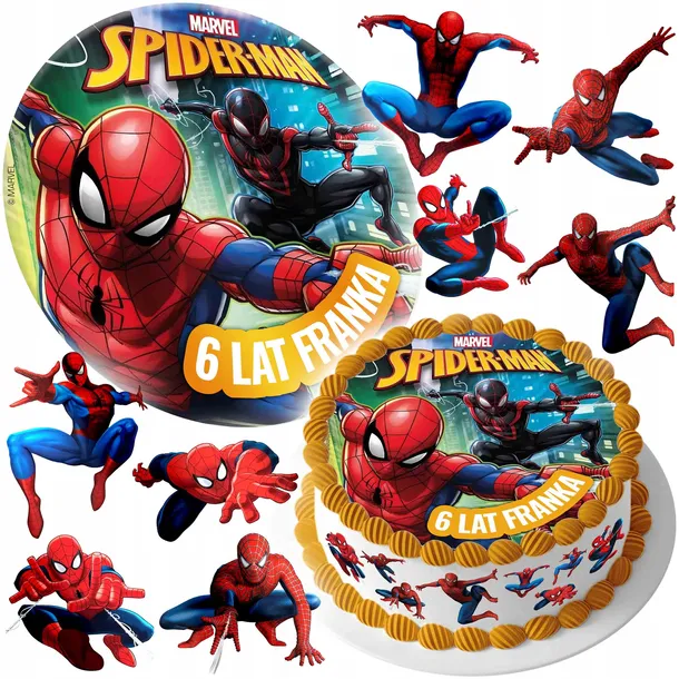 MEGA ZESTAW OPŁATEK NA TORT SPIDER-MAN SPIDER MAN + 8szt POSTACI ...
