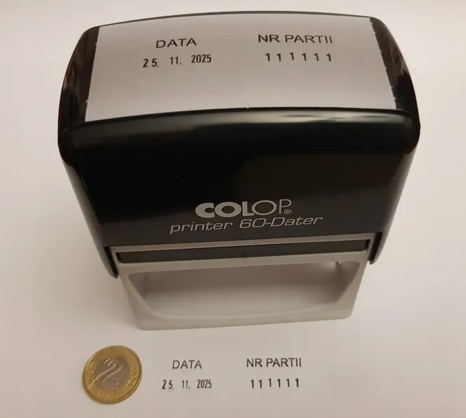 Pieczątka - datownik z numeratorem oraz tekstem, logo TEKST+DATA ...